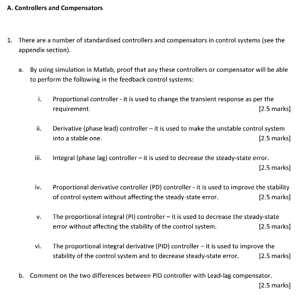 Solved A. Controllers and Compensators 1. There are a number | Chegg.com