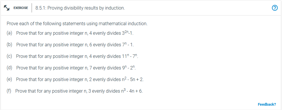 Solved * EXERCISE 8.5.1: Proving divisibility results by | Chegg.com