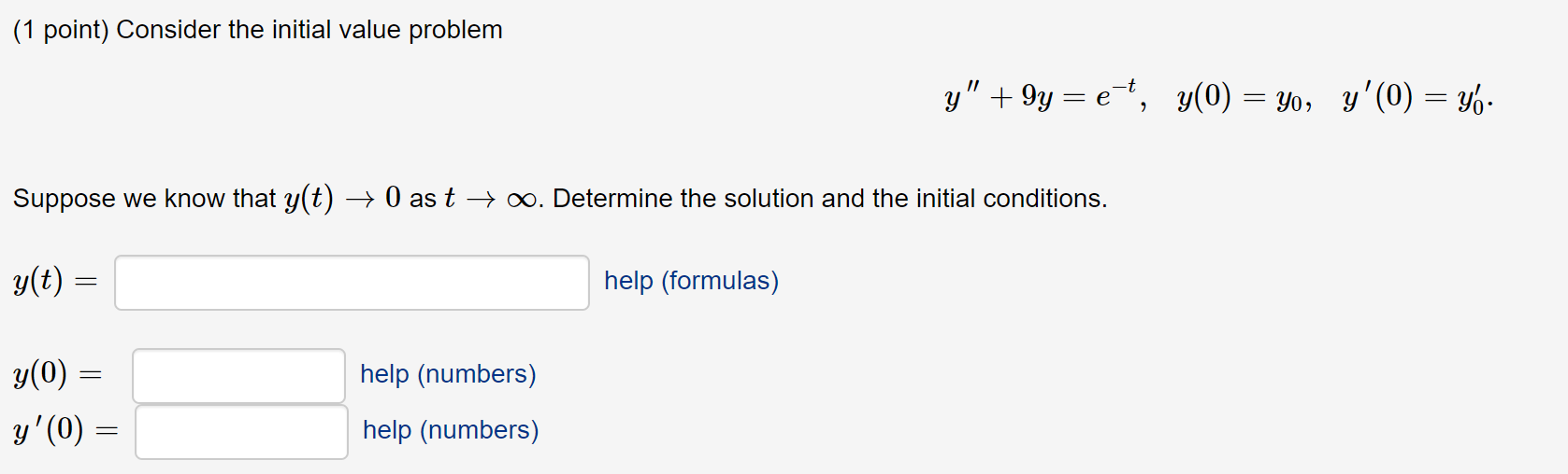 Solved (1 point) Consider the initial value problem y" | Chegg.com