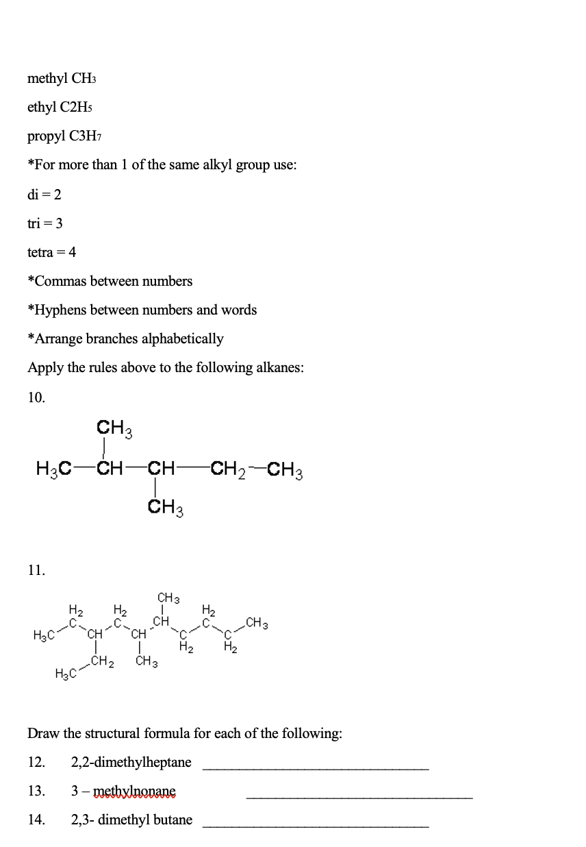 Solved Organic Compounds Worksheet Directions: Read through | Chegg.com