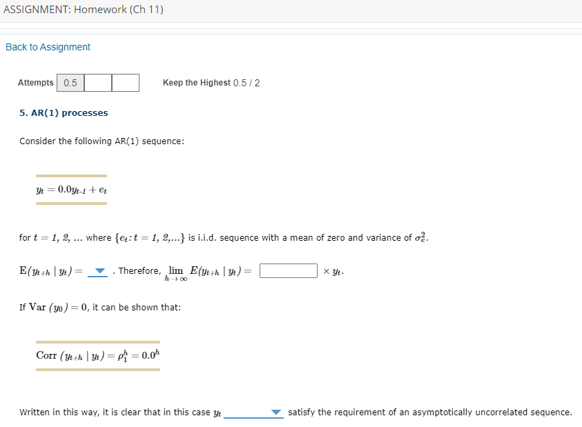 Solved Back to Assignment 5. AR(1) processes Consider the | Chegg.com