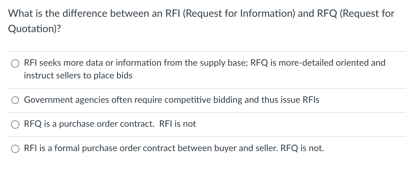 Solved What is the difference between an RFI (Request for | Chegg.com
