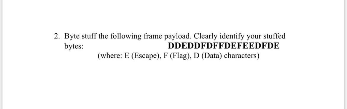 Solved 2. Byte stuff the following frame payload. Clearly | Chegg.com