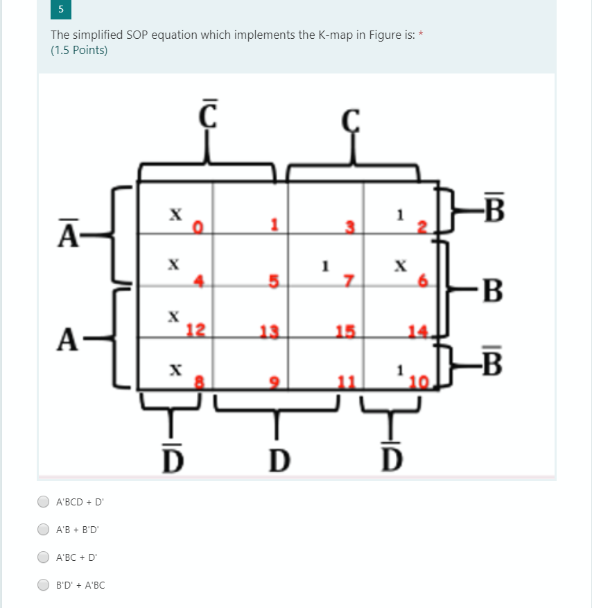 Solved 5 The simplified SOP equation which implements the | Chegg.com