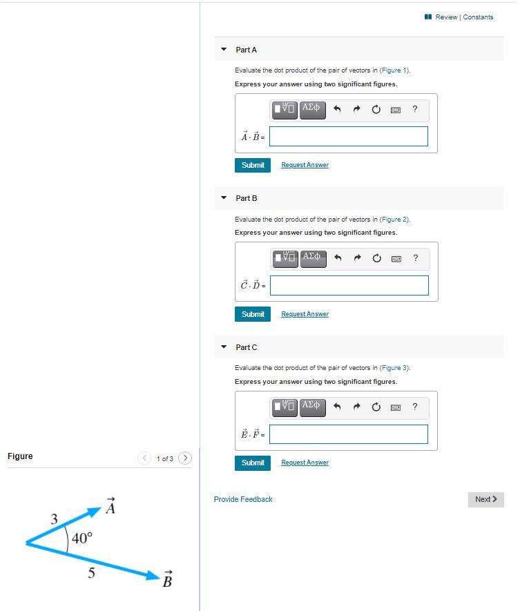 Solved Review Constants Part A Evaluate the dot product of | Chegg.com