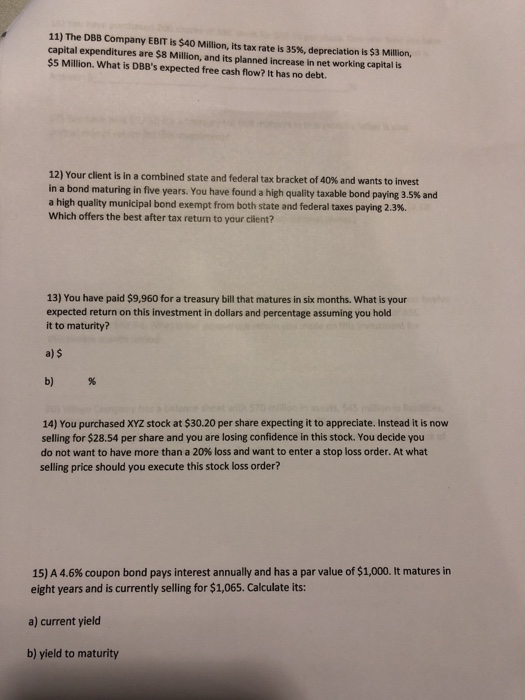 Solved Please help solving the following. Please show work. | Chegg.com