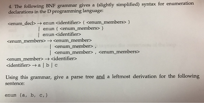 Solved The Following Bnf Grammar Gives A Slightly
