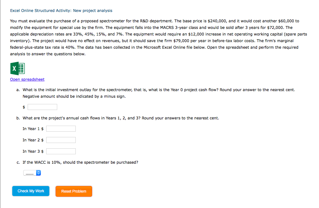 Solved Excel Online Structured Activity: New project | Chegg.com