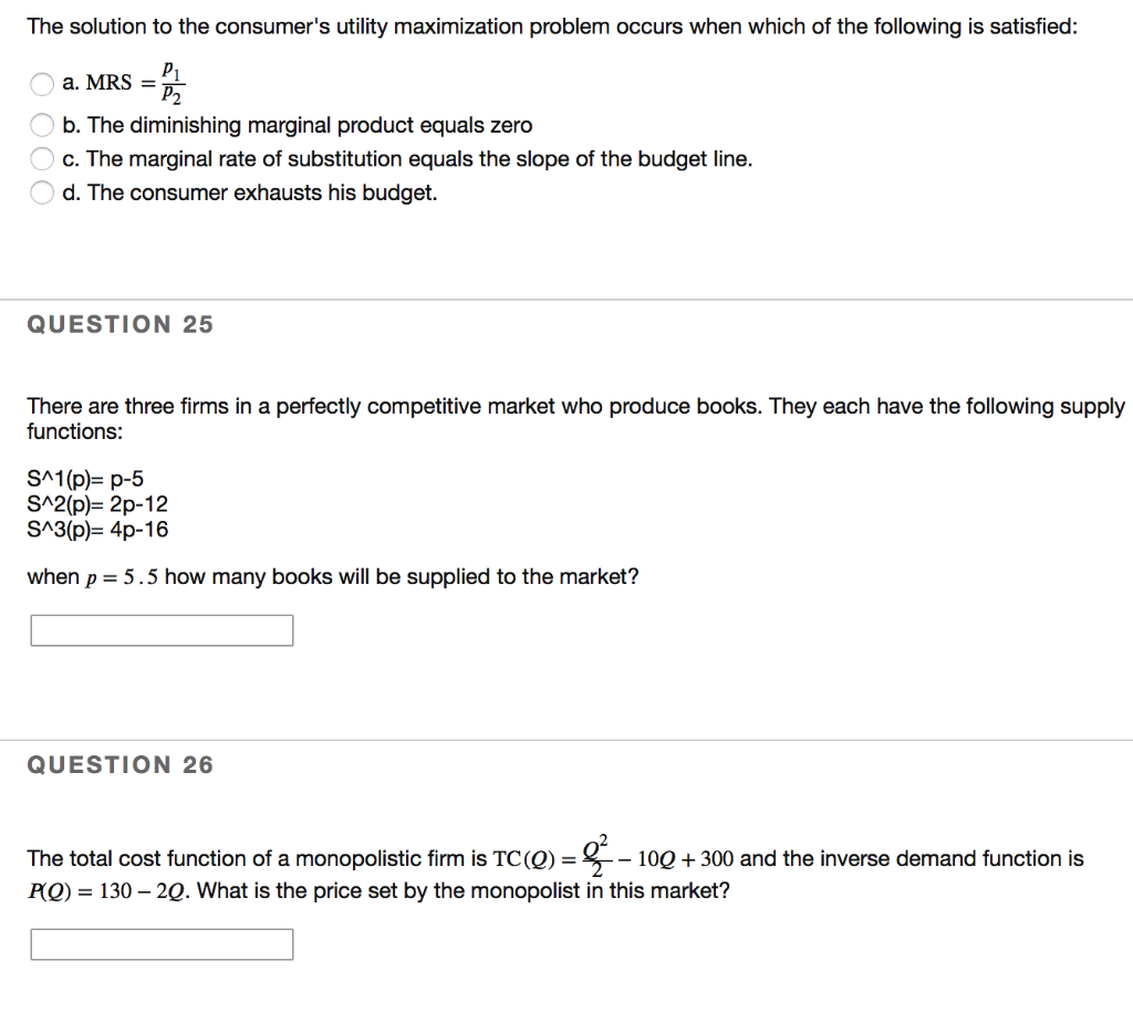 Solved The solution to the consumer's utility maximization | Chegg.com