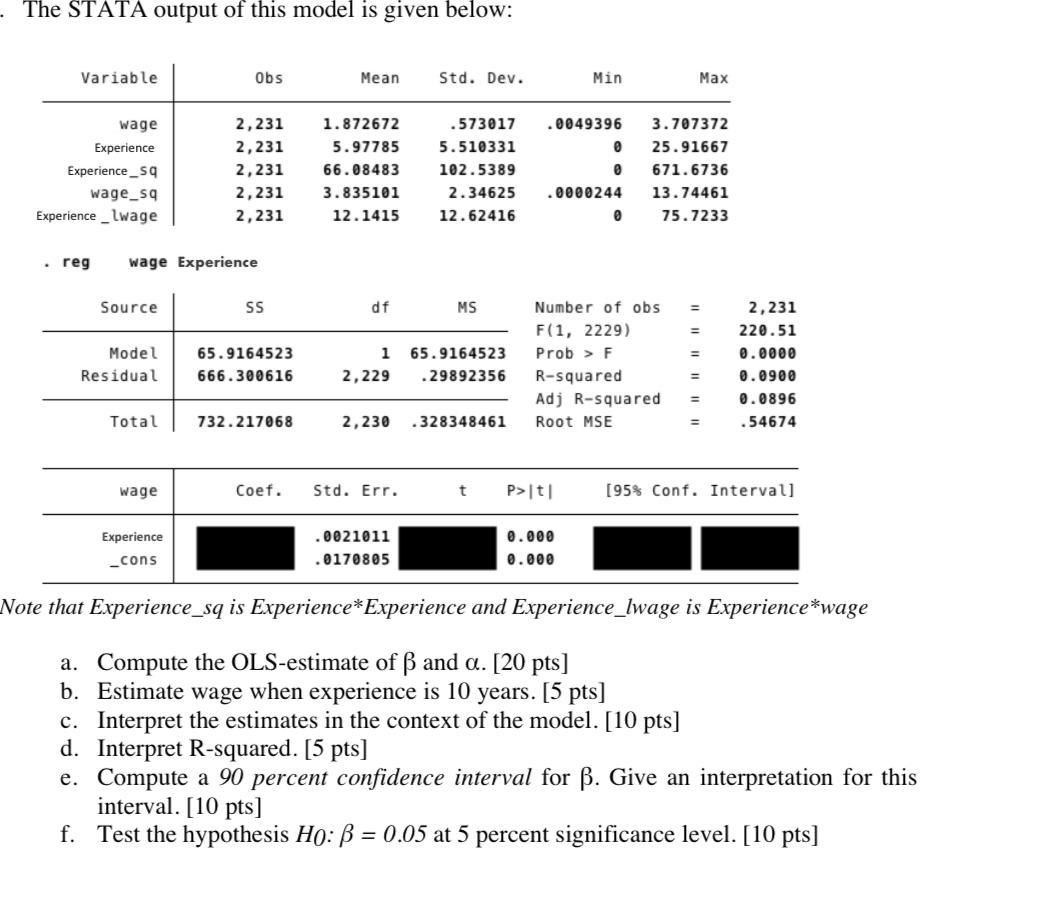 Solved · The STATA output of this model is given below: | Chegg.com