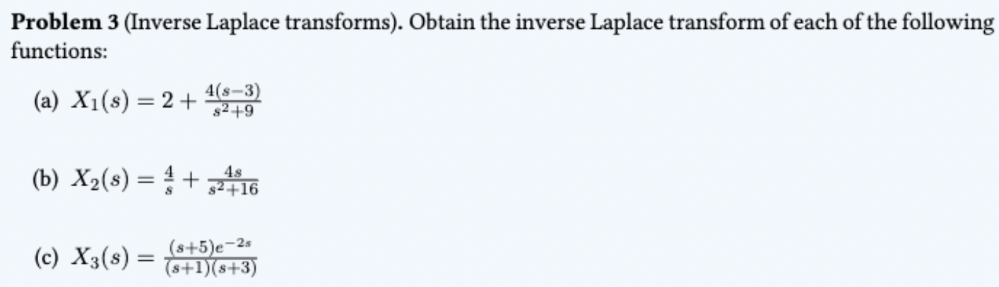 Solved Problem 3 (Inverse Laplace transforms). Obtain the | Chegg.com