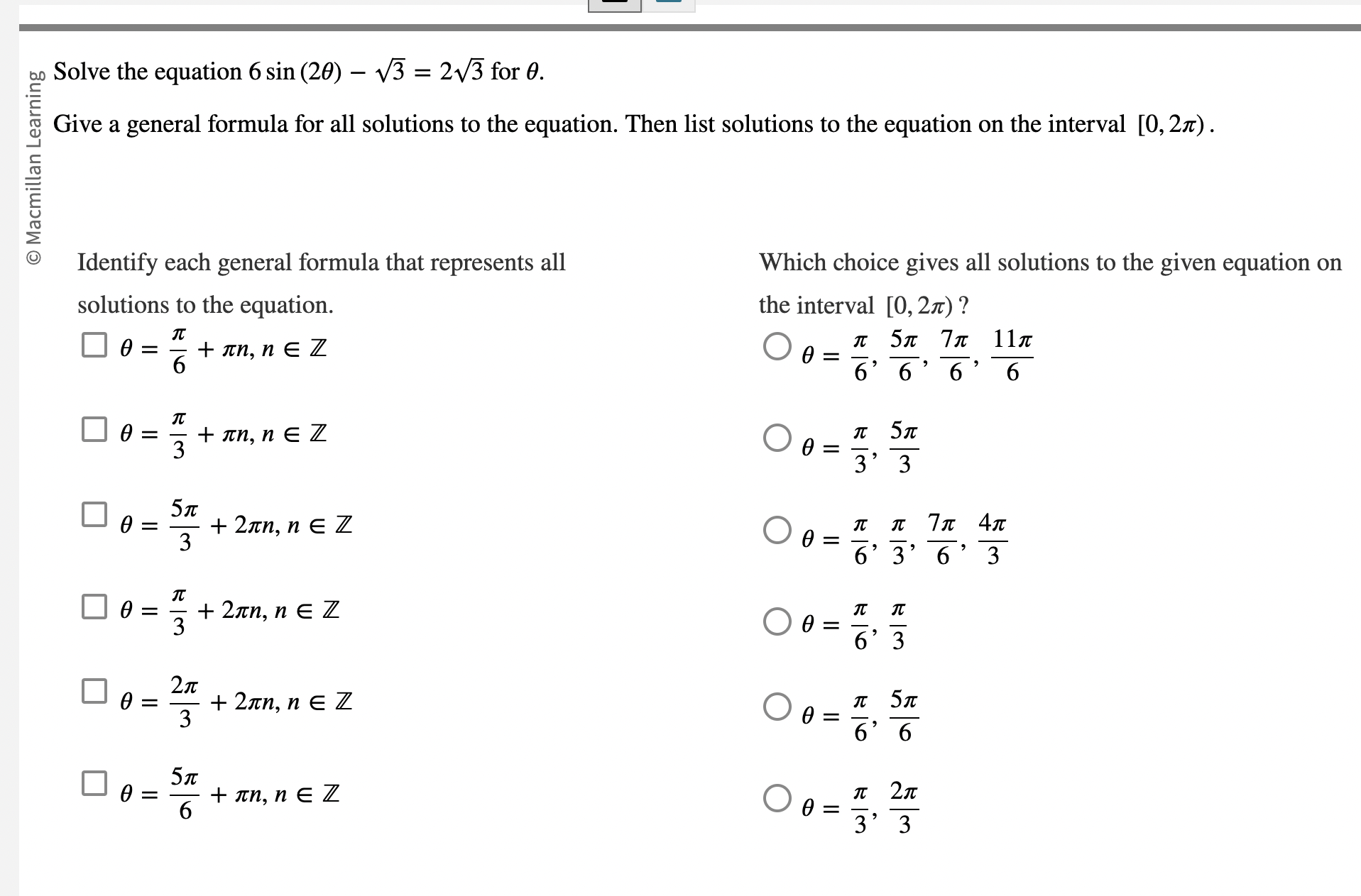 Solved Solve the equation 6sin(2θ)-32=232 ﻿for θ.Give a | Chegg.com