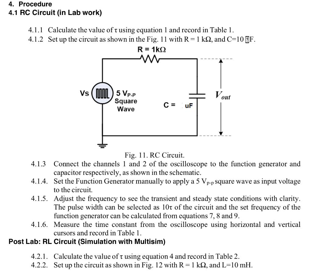4. Procedure 4.1 RC Circuit (in Lab work) 4.1.1 | Chegg.com