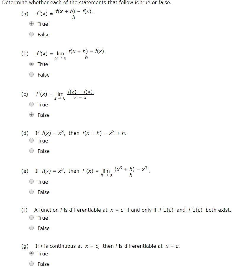 Solved limits true or false questions please answer all | Chegg.com