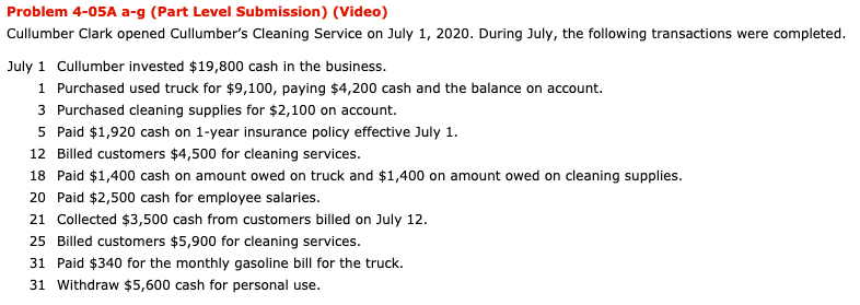 Solved Problem 4-05A a-g (Part Level Submission) (Video) | Chegg.com