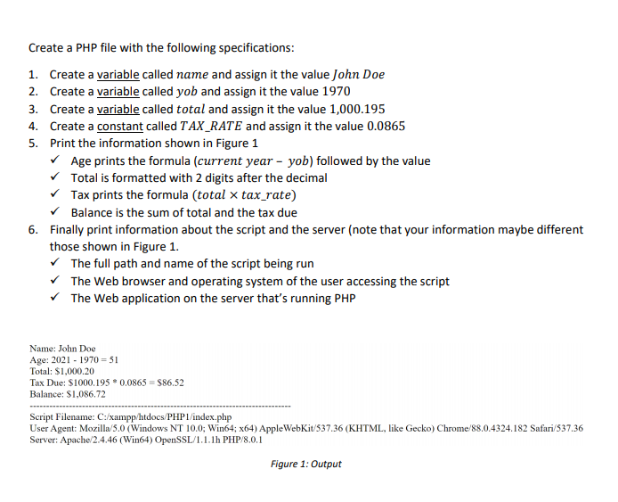 Solved Create A Php File With The Following Specifications 8863