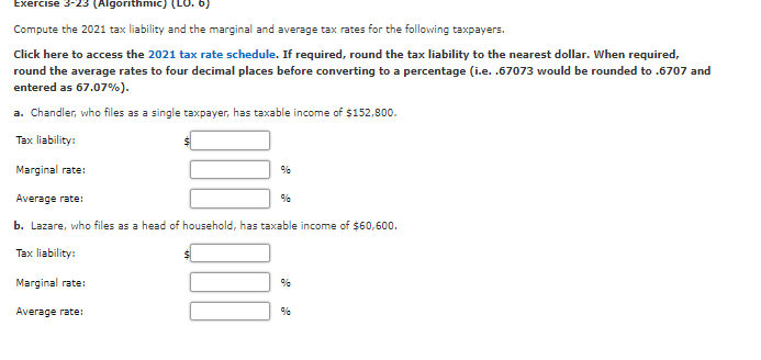 Solved Exercise 3-23 (Algorithmic) Compute the 2021 tax | Chegg.com