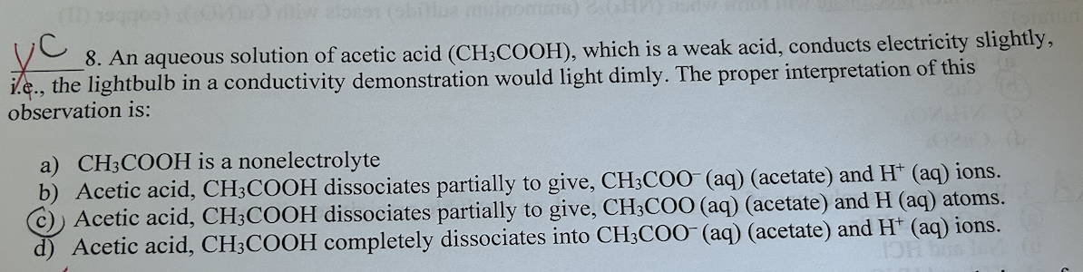 Solved 8. An aqueous solution of acetic acid (CH3COOH), | Chegg.com