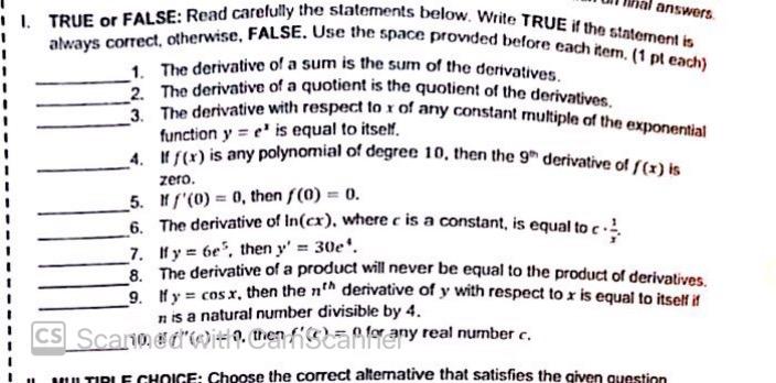 Solved answers II. TRUE or FALSE: Read carefully the | Chegg.com