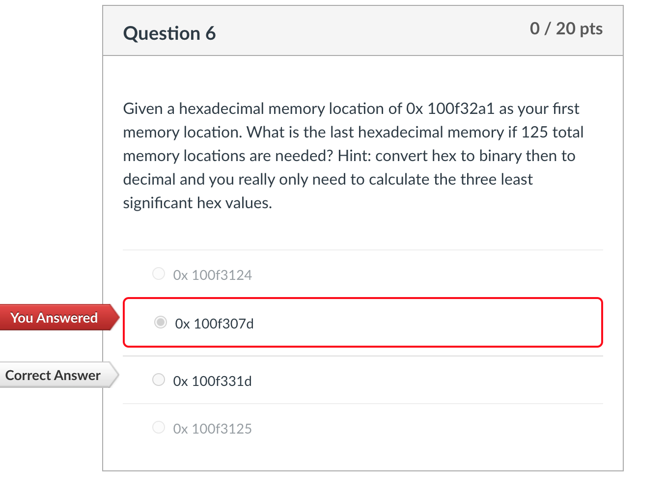Solved Given a hexadecimal memory location of 0x 100f32a1 as | Chegg.com