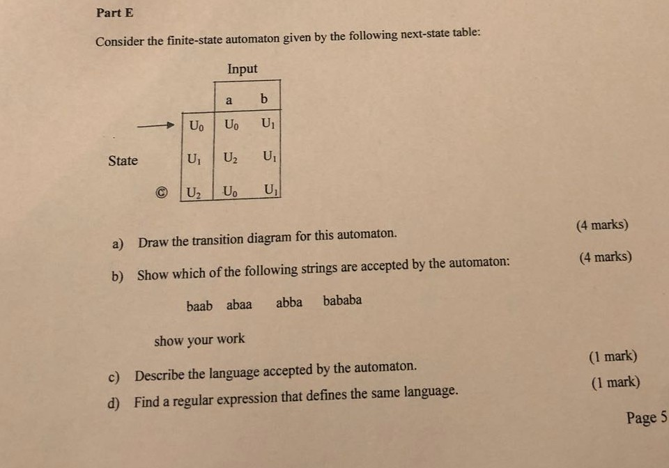 Solved Part E Consider the finite-state automaton given by | Chegg.com