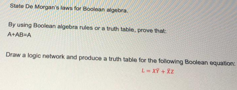 Solved State De Morgan's laws for Boolean algebra. By using | Chegg.com