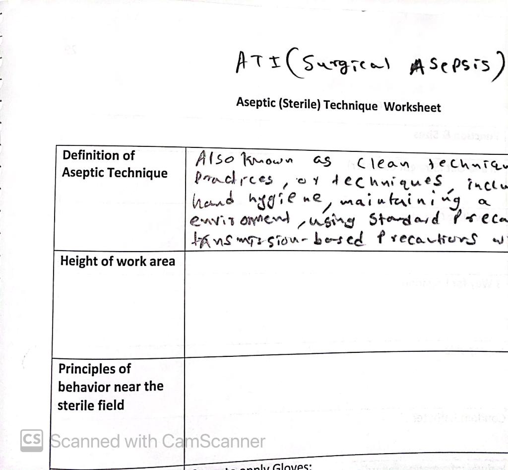 Solved ATI (Surgical Asepsis) Aseptic (Sterile) Technique | Chegg.com