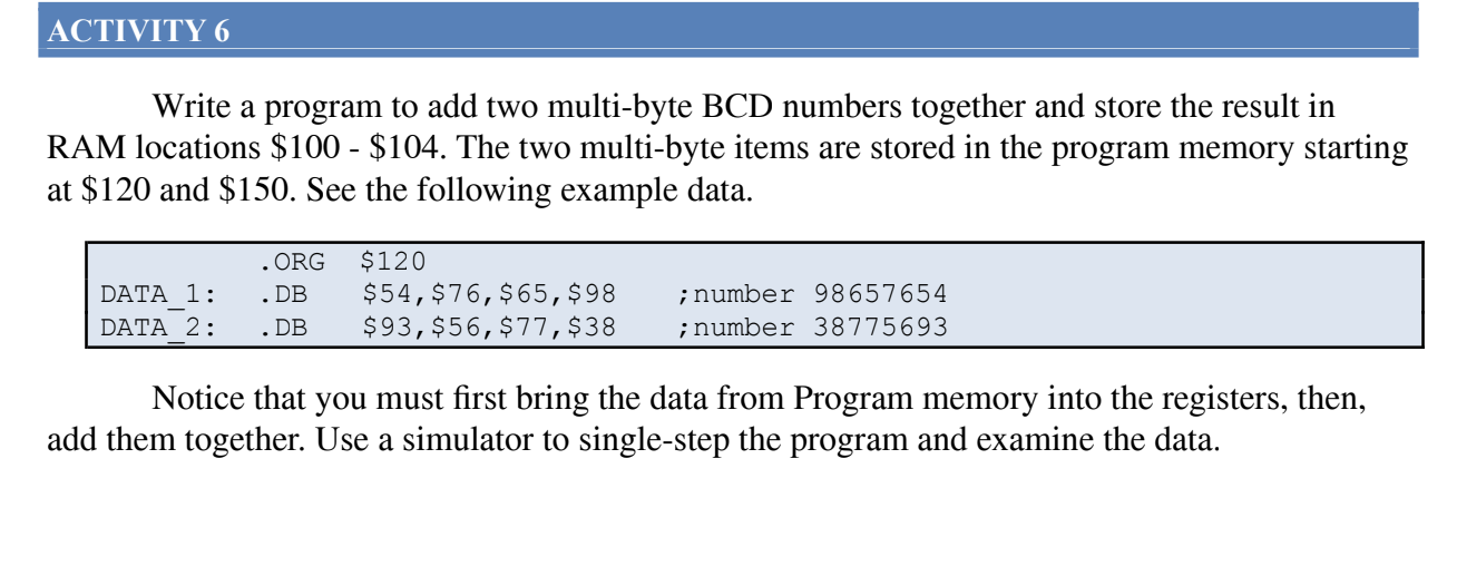 Solved Write a program to add two multi-byte BCD numbers | Chegg.com