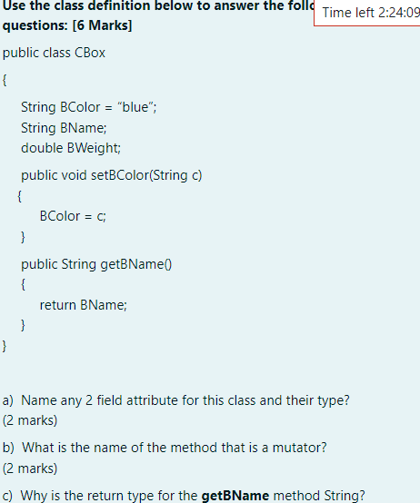 Solved Use the class definition below to answer the follo | Chegg.com