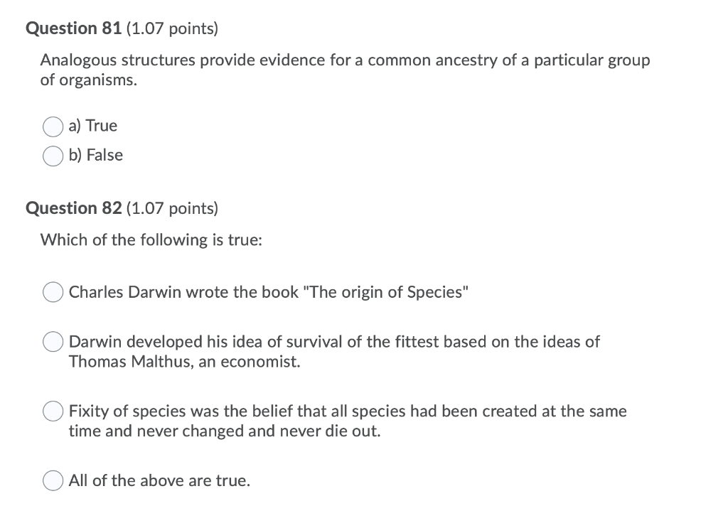 Solved Question 81 (1.07 points) Analogous structures | Chegg.com