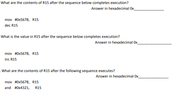 Solved What are the contents of R15 after the sequence below | Chegg.com