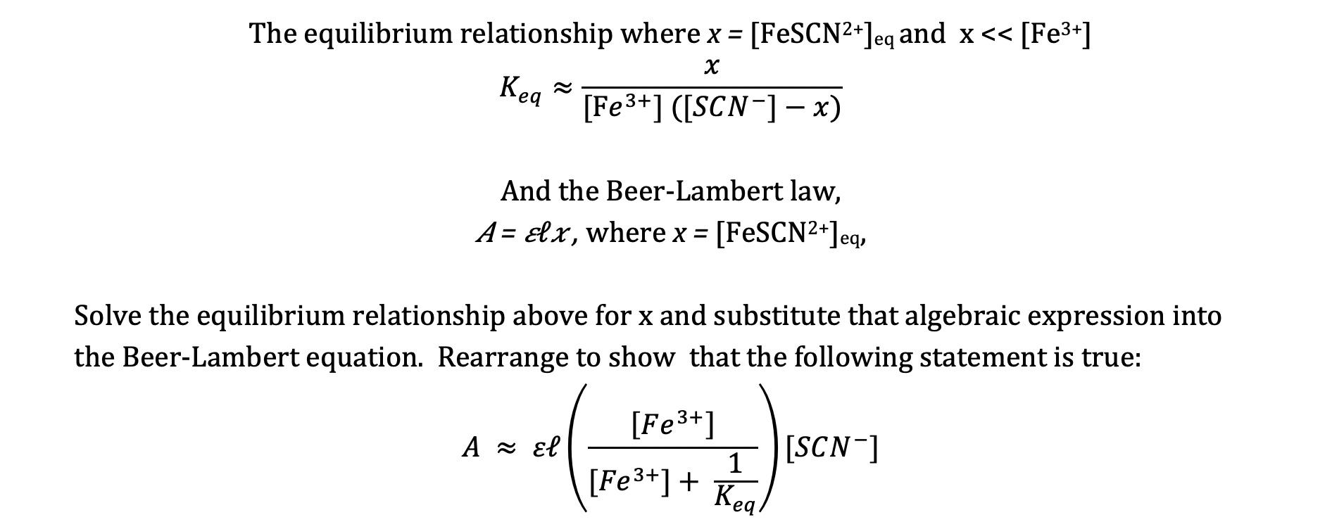 Solved The equilibrium relationship where x=[FeSCN2+]eq and | Chegg.com