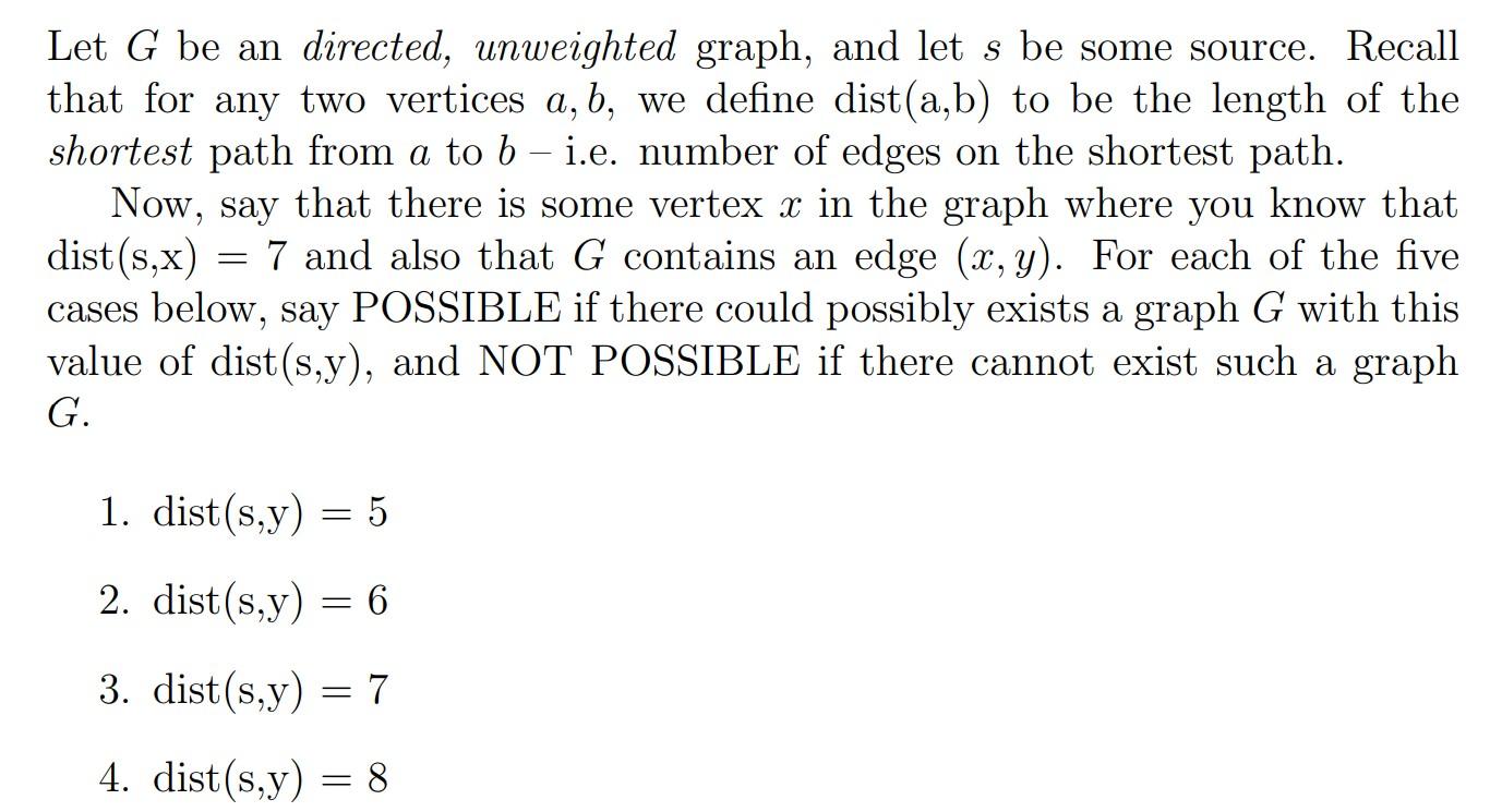 Solved Let G be an directed, unweighted graph, and let s be | Chegg.com