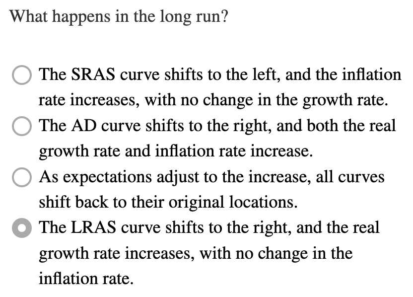 Solved What happens in the long run?The SRAS curve shifts to | Chegg.com