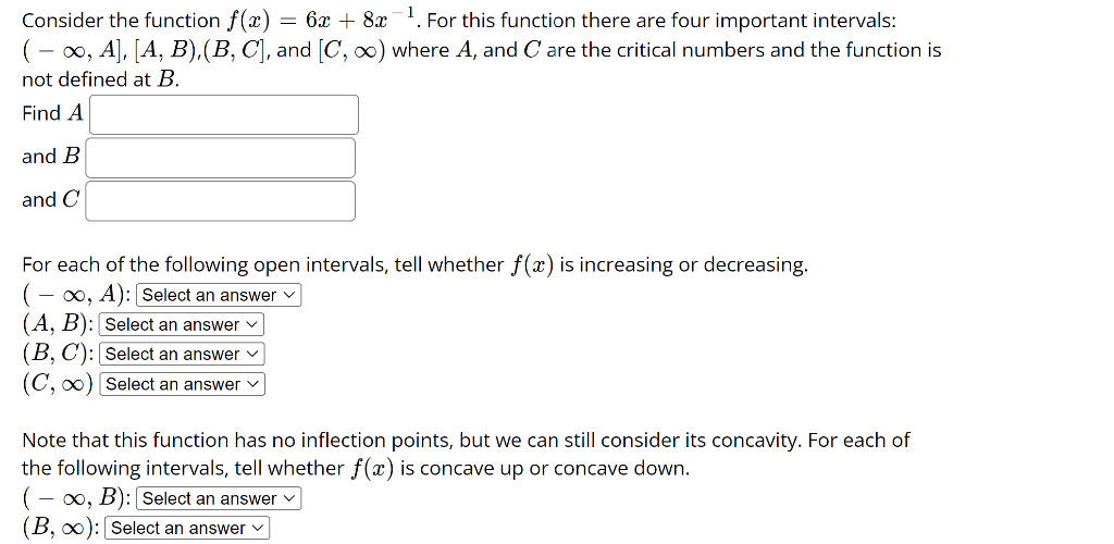 Solved Consider the function f(x)=6x+8x−1. For this function | Chegg.com