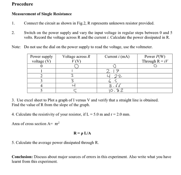 Solved Procedure Measurement of Single Resistance 1. Connect | Chegg.com