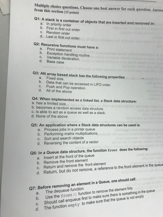 Solved Multiple choice questions. Choose one best answer for | Chegg.com