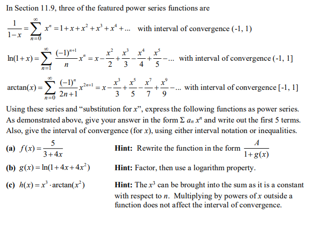 Solved In Section 11.9, ﻿three of the featured power series | Chegg.com