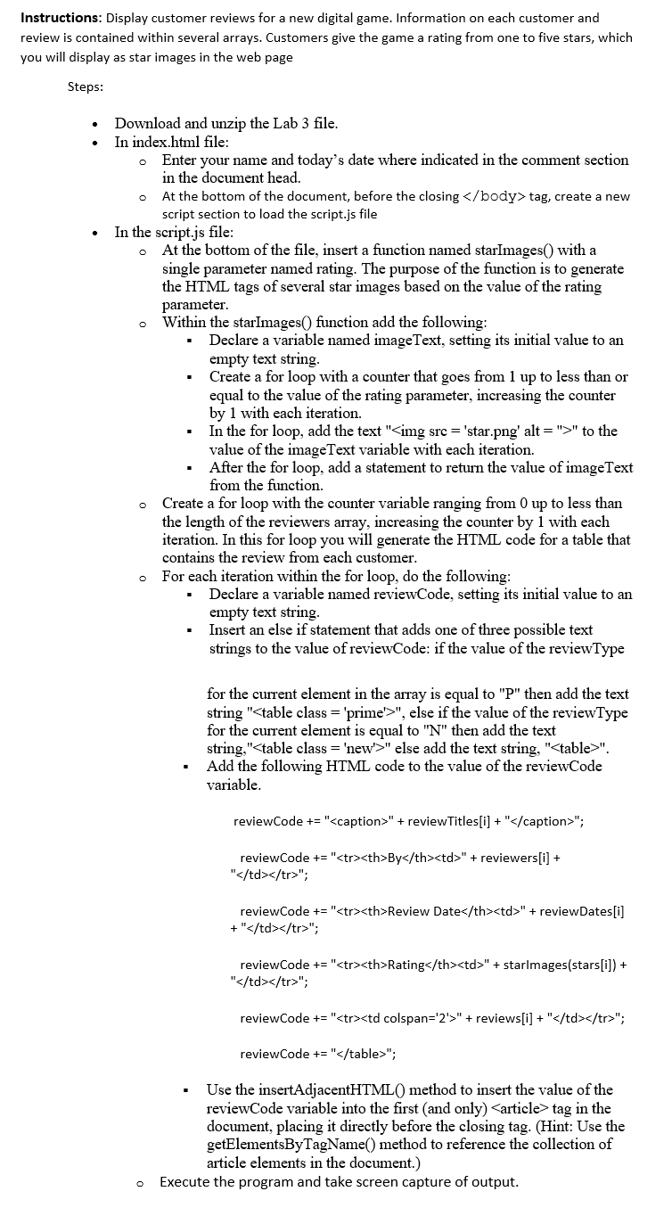 Solved Instructions: Display customer reviews for a new | Chegg.com