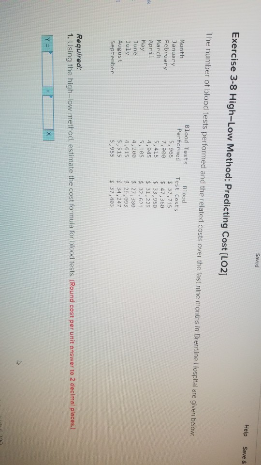 Solved Saved Help Save & Exercise 3-8 High-Low Method; | Chegg.com