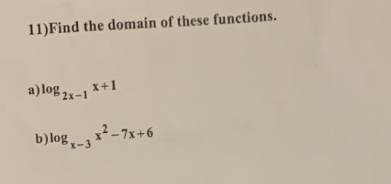 Solved 11) Find the domain of these functions. a) log2x−1x+1 | Chegg.com