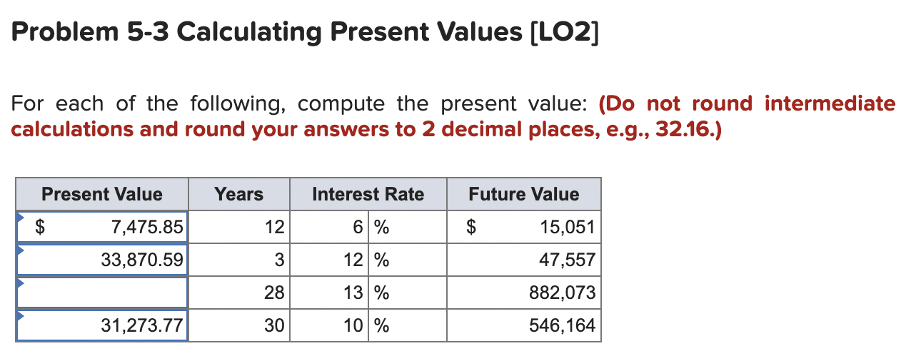 Solved Problem 5-3 ﻿Calculating Present Values [LO2]For each | Chegg.com
