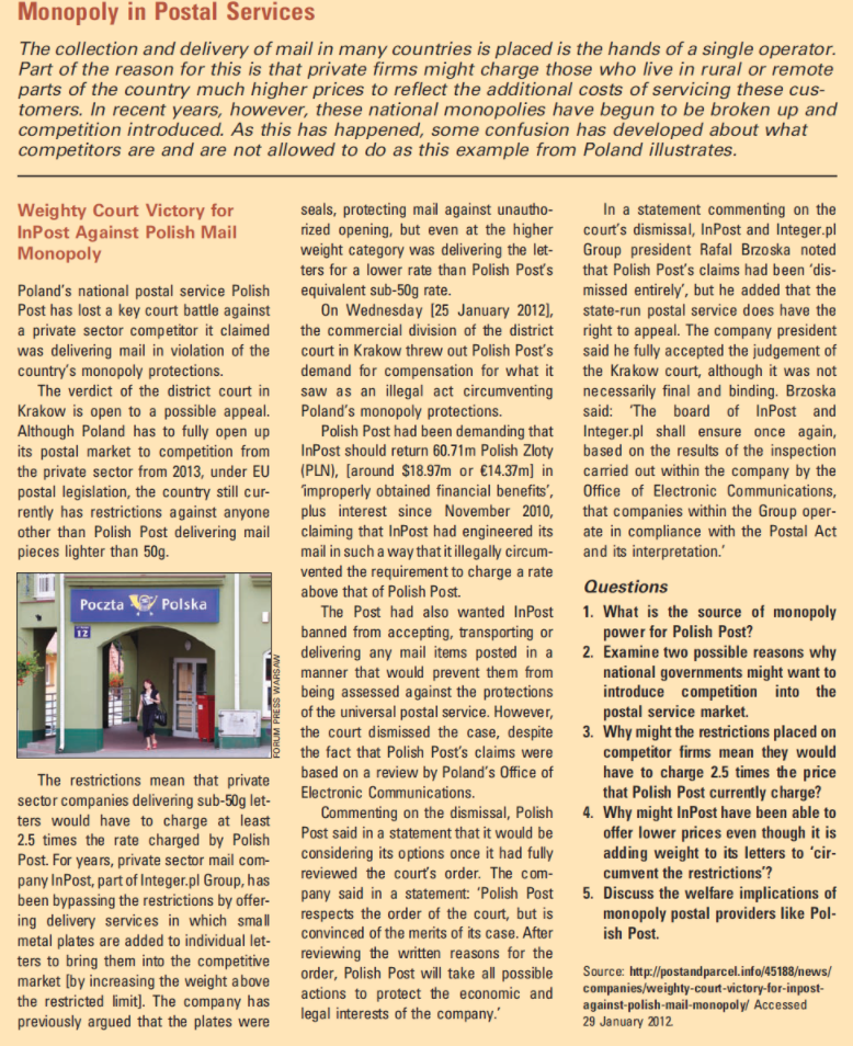 Solved Monopoly in Postal Services The collection and | Chegg.com