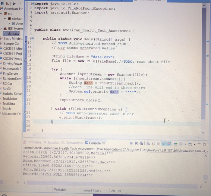 Solved Reading and parsing a CSV file in JavaNOTE: a.) | Chegg.com