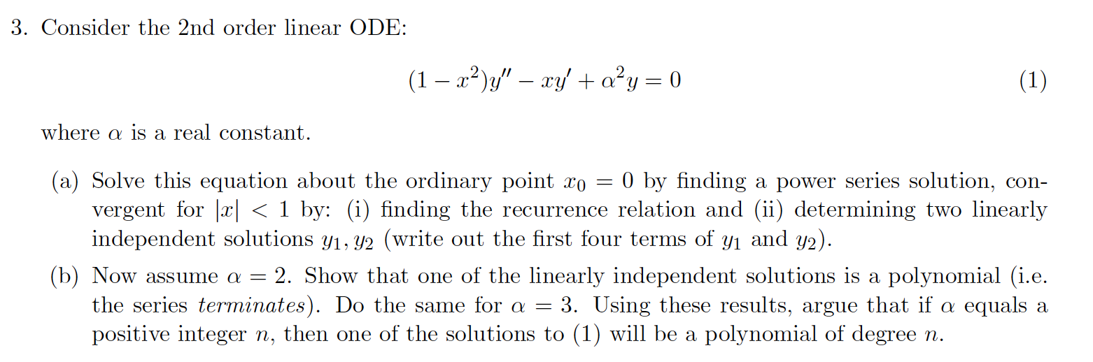Solved 3. Consider the 2 nd order linear ODE: | Chegg.com
