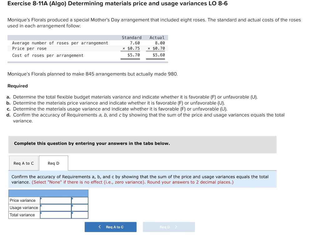 Solved Exercise 8-11A (Algo) Determining materials price and | Chegg.com