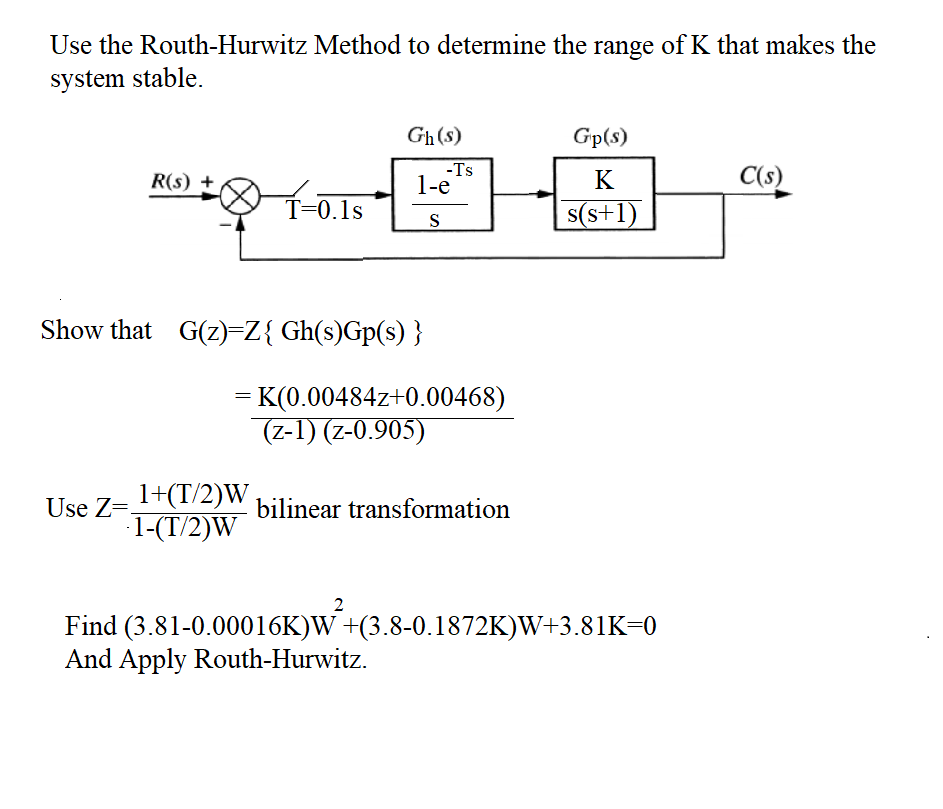 Solved Use the Routh-Hurwitz Method to determine the range | Chegg.com
