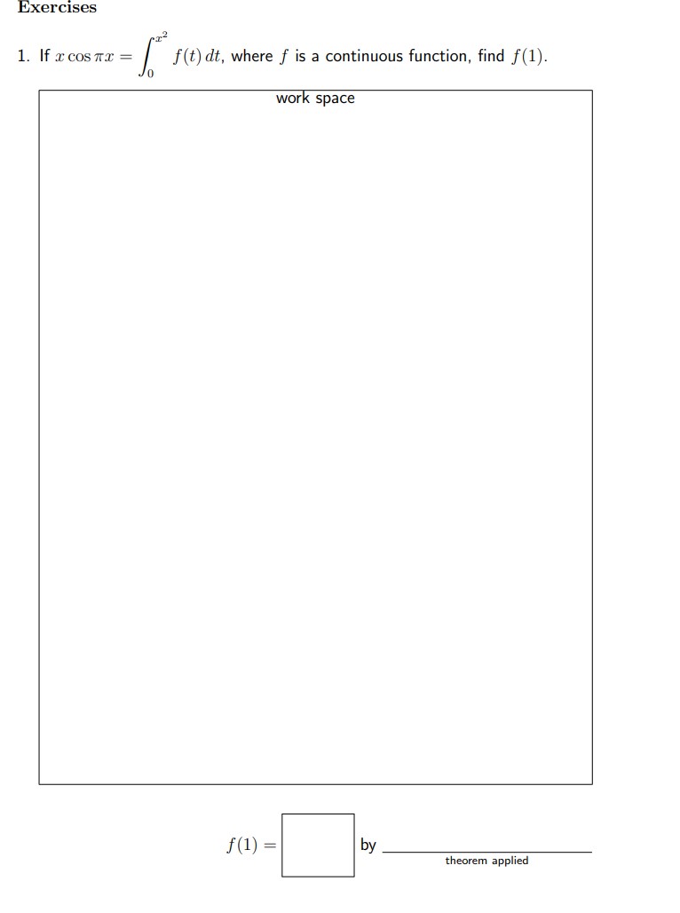 Solved If xcosπx=∫0x2f(t)dt, ﻿where f is ﻿a continuous | Chegg.com