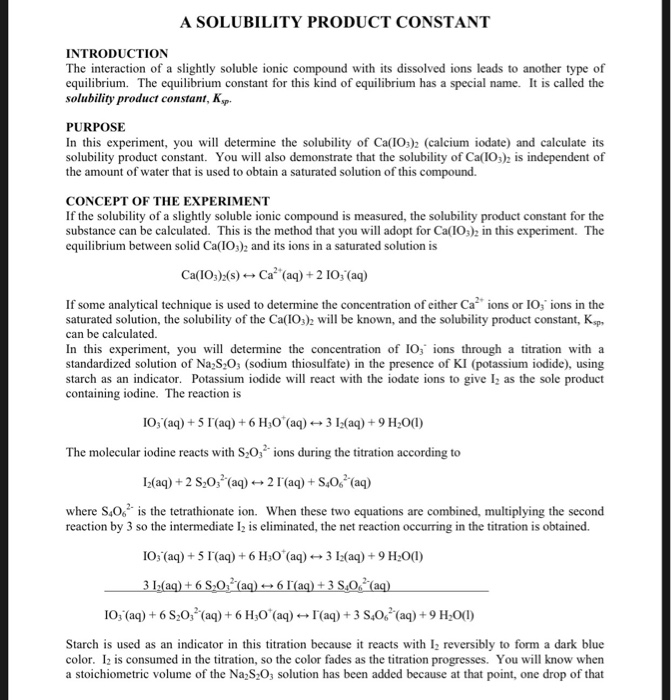 A SOLUBILITY PRODUCT CONSTANT INTRODUCTION The | Chegg.com