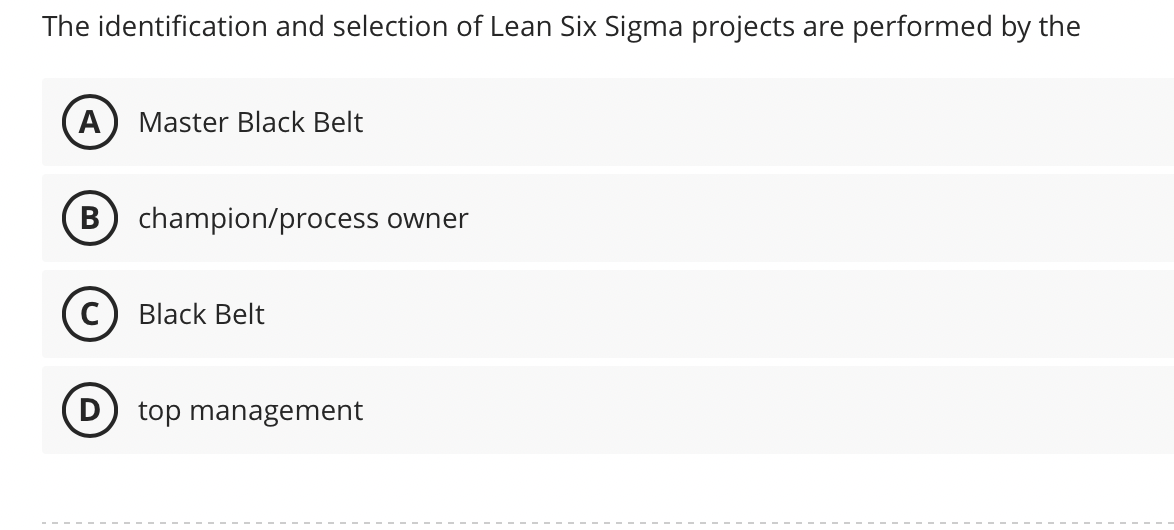 Solved The identification and selection of Lean Six Sigma | Chegg.com